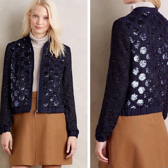 elevenses | Jackets & Coats | Elevenses Anthropologie Polkadot Navy ...